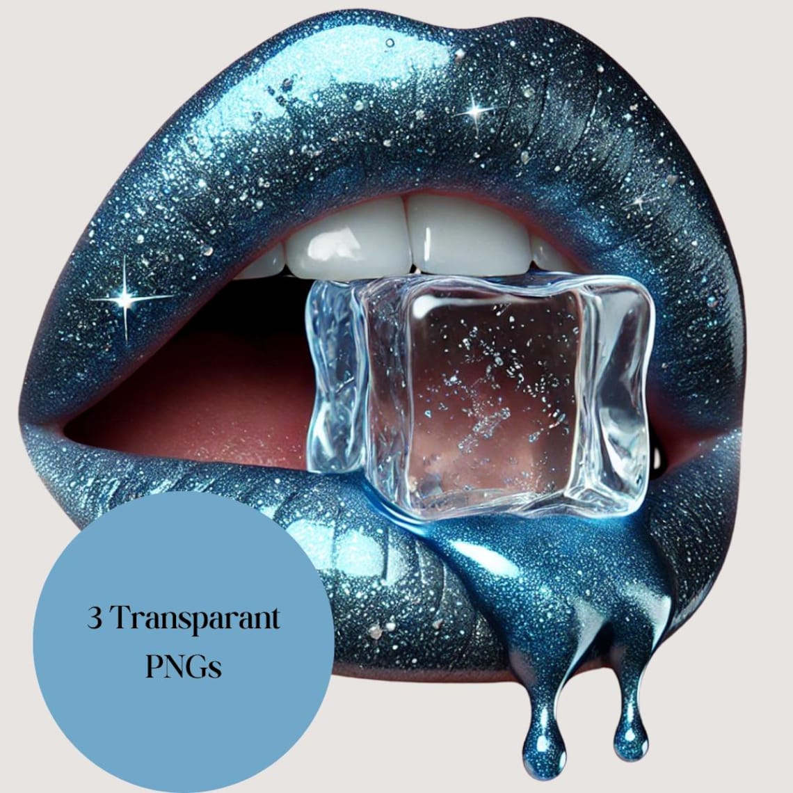 Icy Dripping Lips PNG With Blue Metallic Lips and Ice Cube Clipart for ...