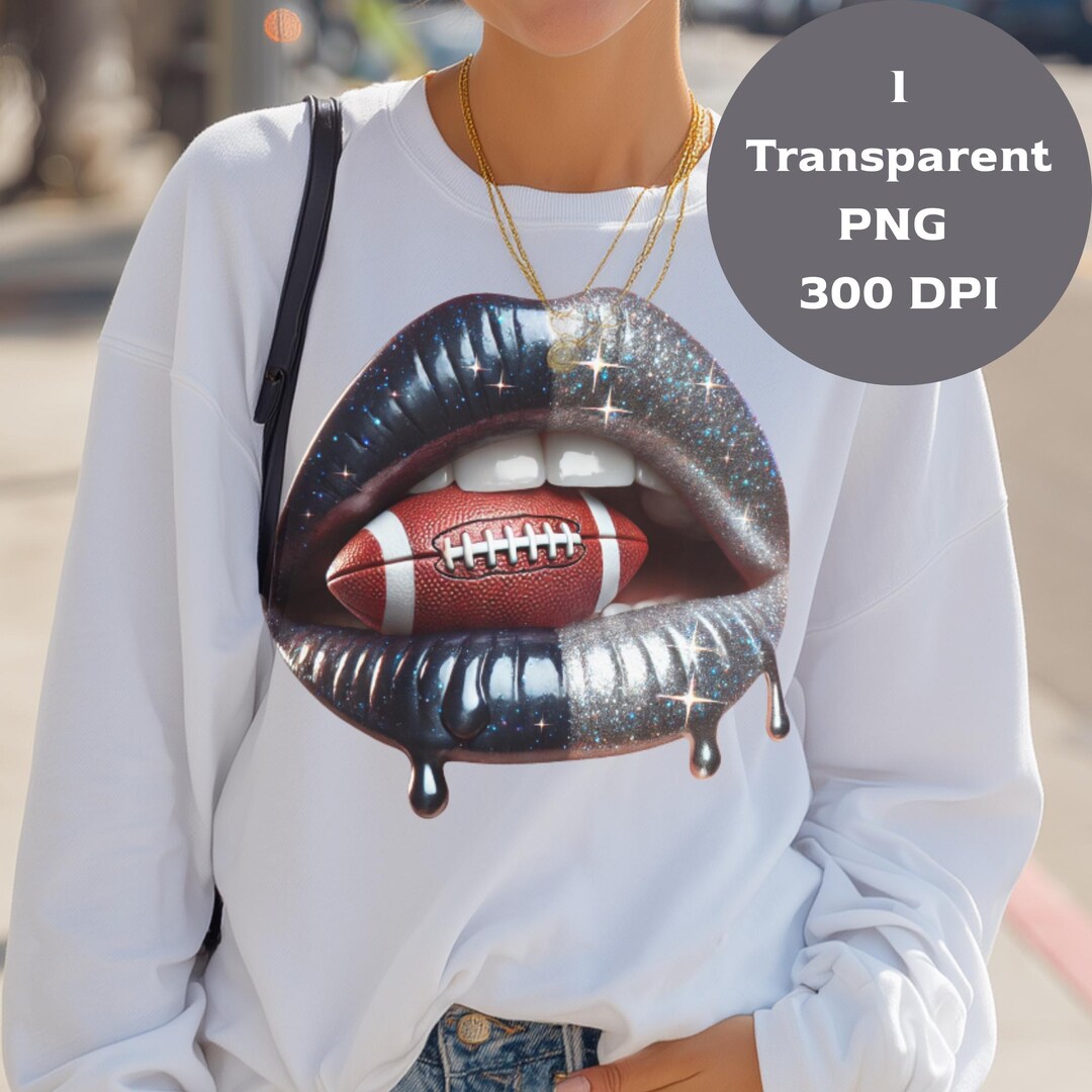 Football Dripping Lips PNG: Navy and Grey Glitter Clipart, Game Day ...