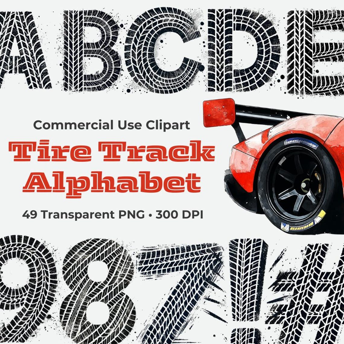 49 Tire Track Alphabet Clipart PNG Bundle With Numbers and Symbols ...