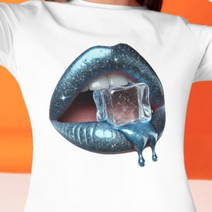 Icy Dripping Lips PNG With Blue Metallic Lips and Ice Cube Clipart for ...