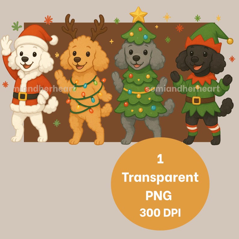 Christmas Poodle PNG Clipart: Santa, Elf, Reindeer, Tree (digital ...