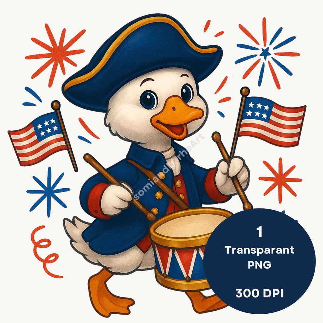 Patriotic 4th of July Duck Drummer Clipart in Revolutionary Outfit ...