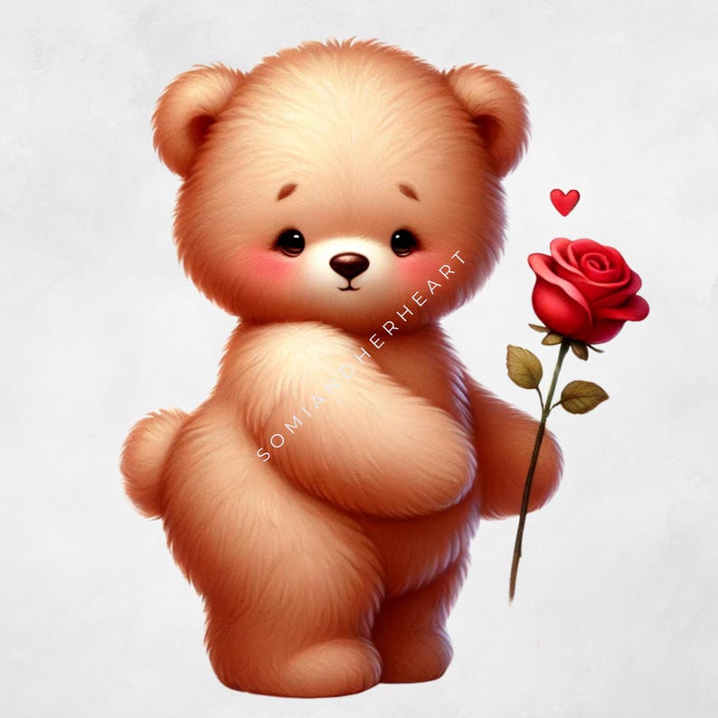 1 oso con rosa, clipart, PNG transparente, descarga digital de oso ...