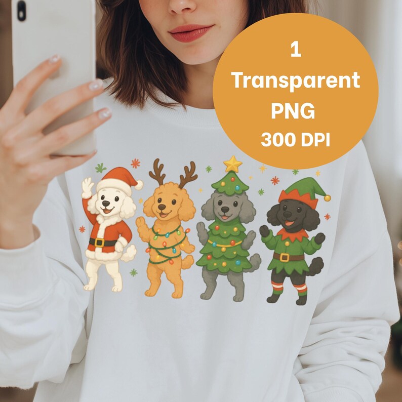 Christmas Poodle PNG Clipart: Santa, Elf, Reindeer, Tree (digital ...