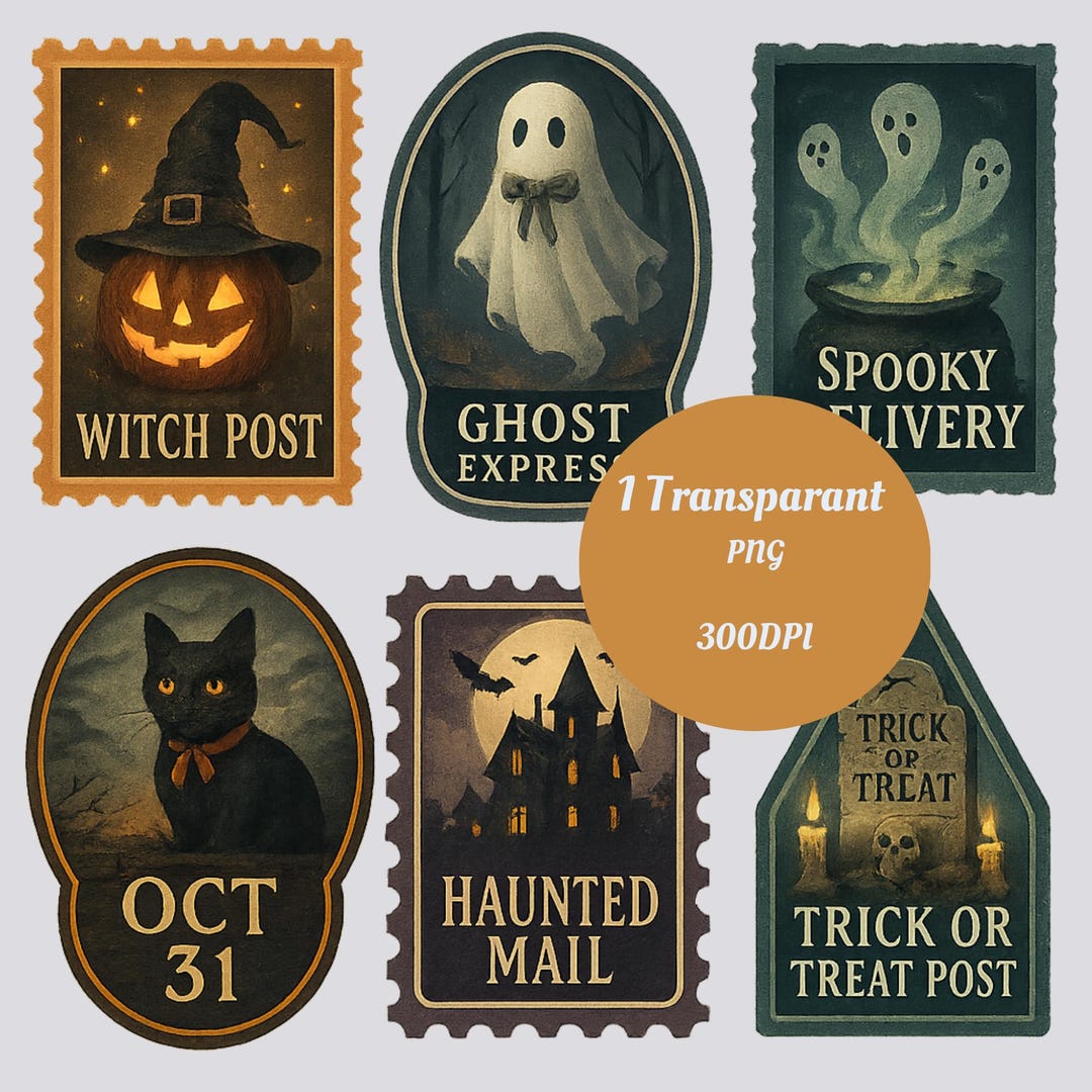 Vintage Halloween Postage Stamp PNG, Retro Spooky Mail Clipart, Pumpkin ...