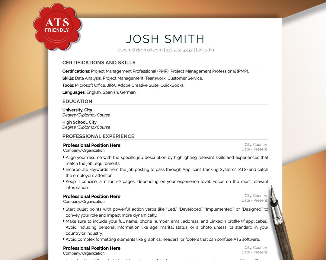 ATS Resume Template Modern CV - Word, Pages, Google Docs Editable ...