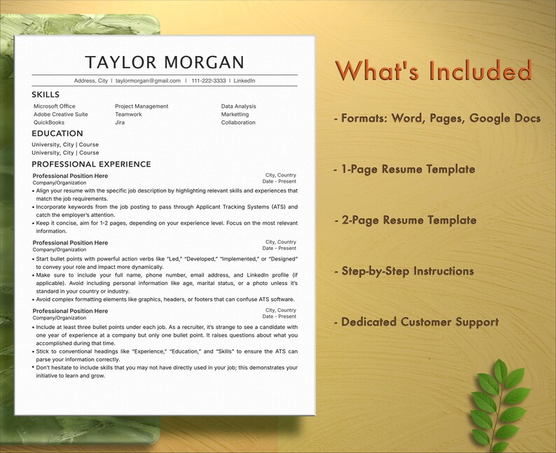 ATS Resume Template Modern CV - Word, Pages, Google Docs Editable ...