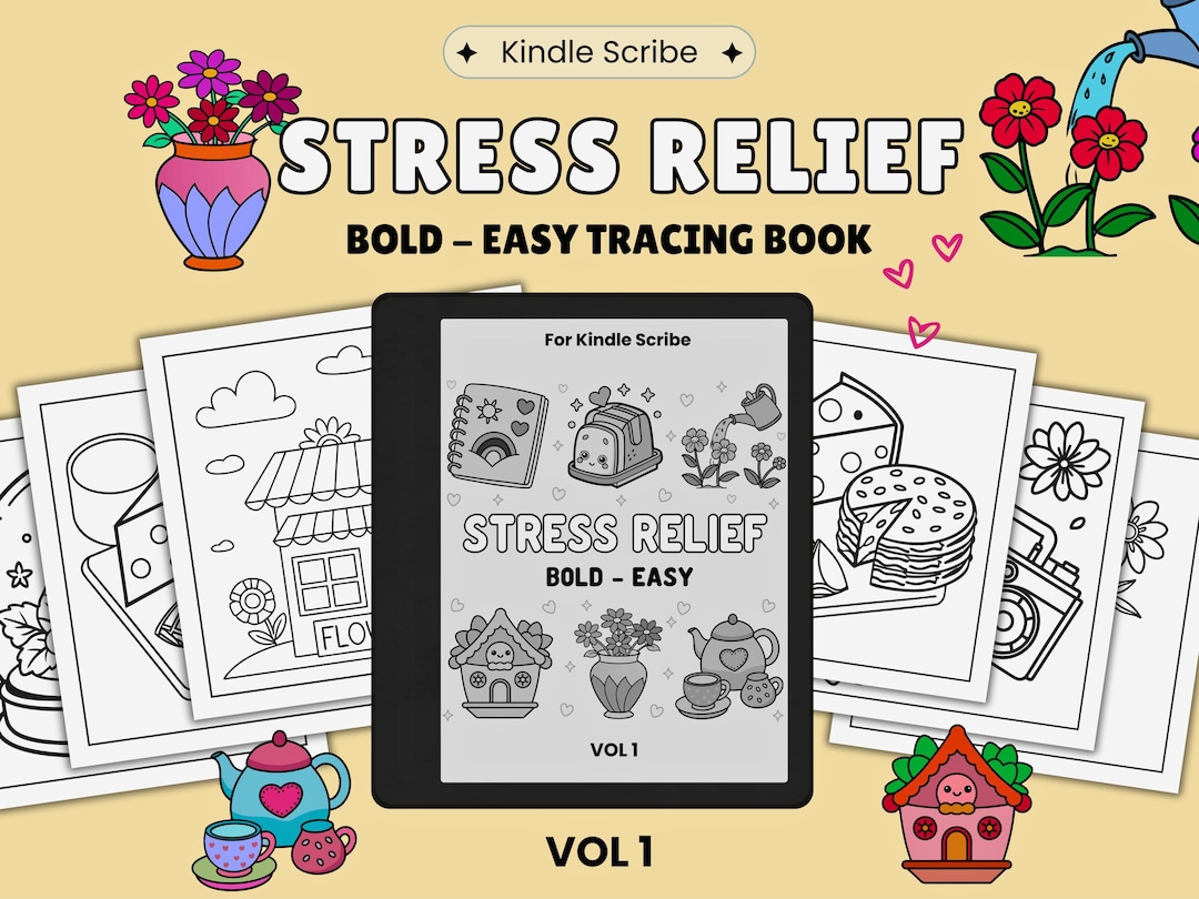 Stress Relief Bold Easy Tracing for Kindle Scribe | Clickable Template ...