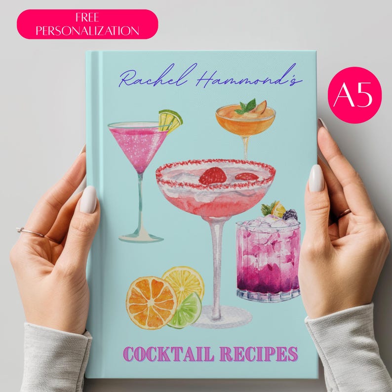 Custom Cocktail Recipe Book A5 Blank Lined Bar Notebook Personalized Legacy Journal Gift for Him ...