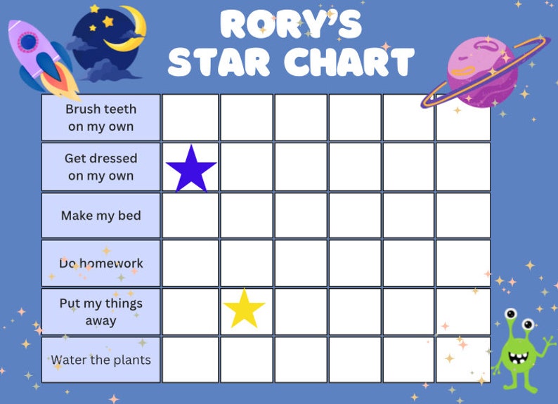 Childrens Reward Chart Digital Download Printable Star Chart Kids ...