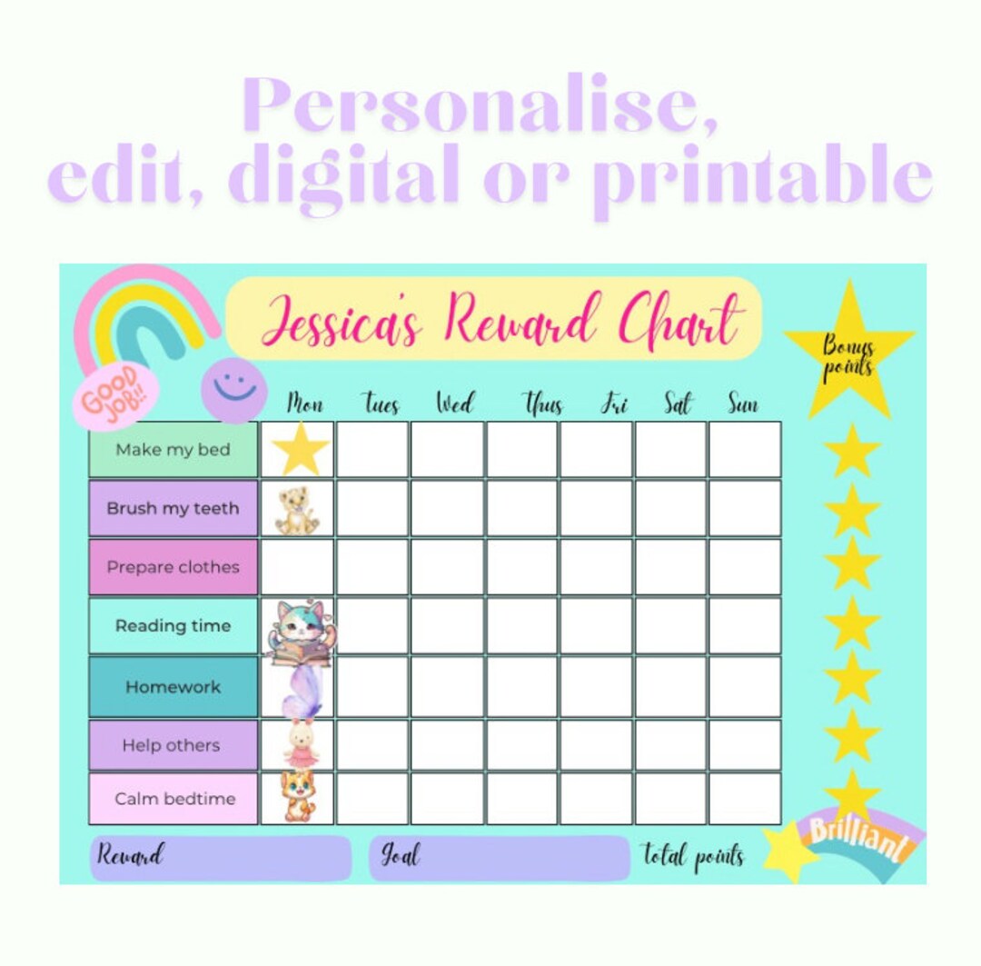Childrens Reward Chart Digital Download Printable Star Chart Kids ...