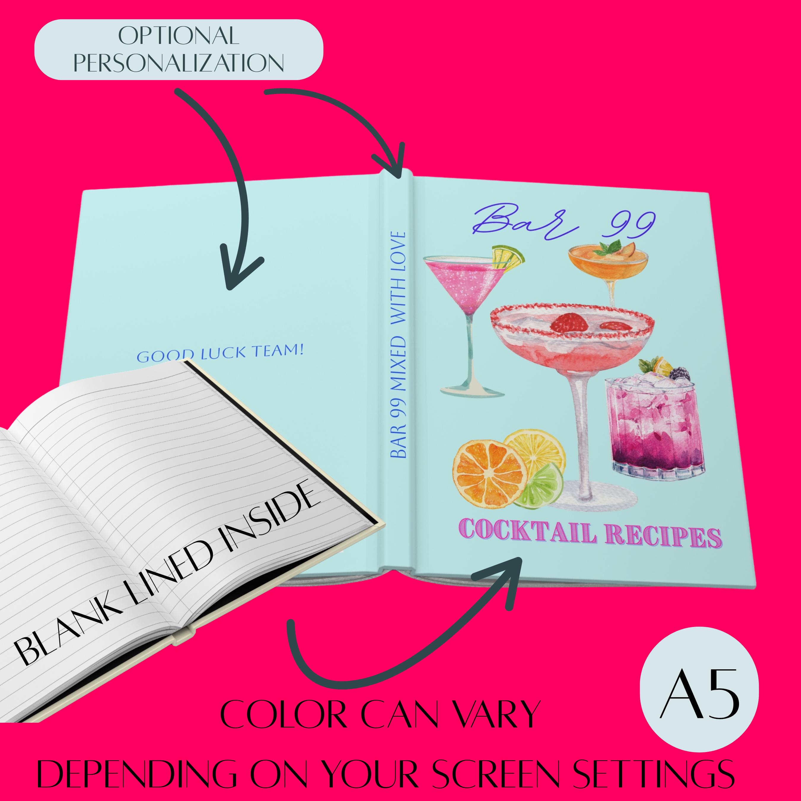 Custom Cocktail Recipe Book A5 Blank Lined Bar Notebook Personalized Legacy Journal Gift for Him ...