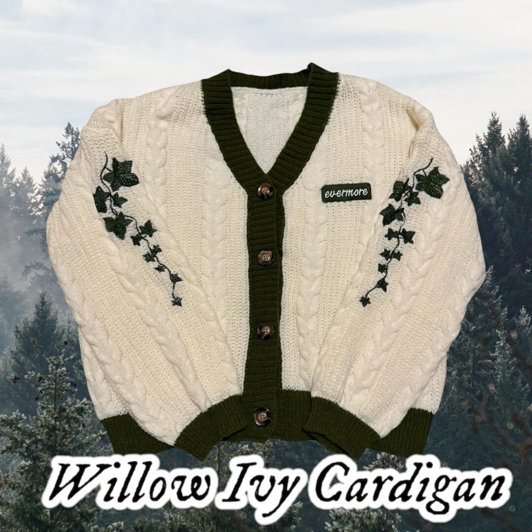 Willow Ivy Cardigan, Evermore Embroidered Ivy, Cozy Knitted Jumpers ...