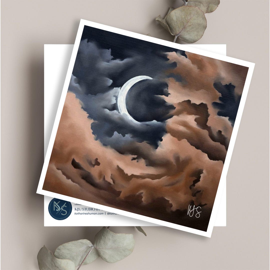 Crescent Moon Notecards, Night Sky Stationary Set, Halloween Greeting ...
