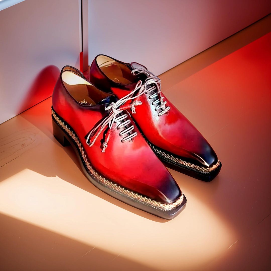 Customize Handmade Red Leather Square Toe Italian Shoes for Men ...