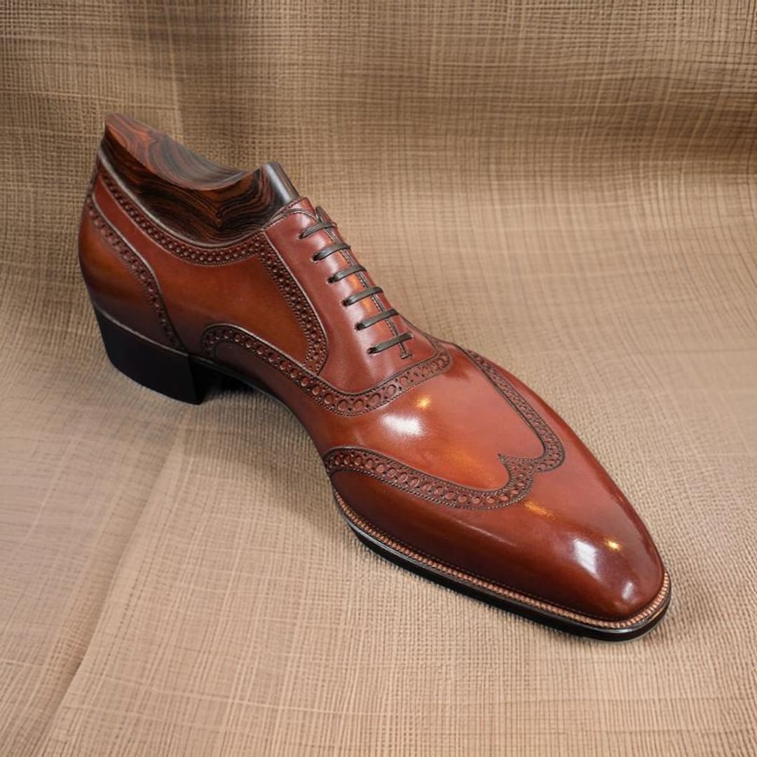 Customized Handmade Brown Leather Lace up Italian Shoes, Leather Sole ...