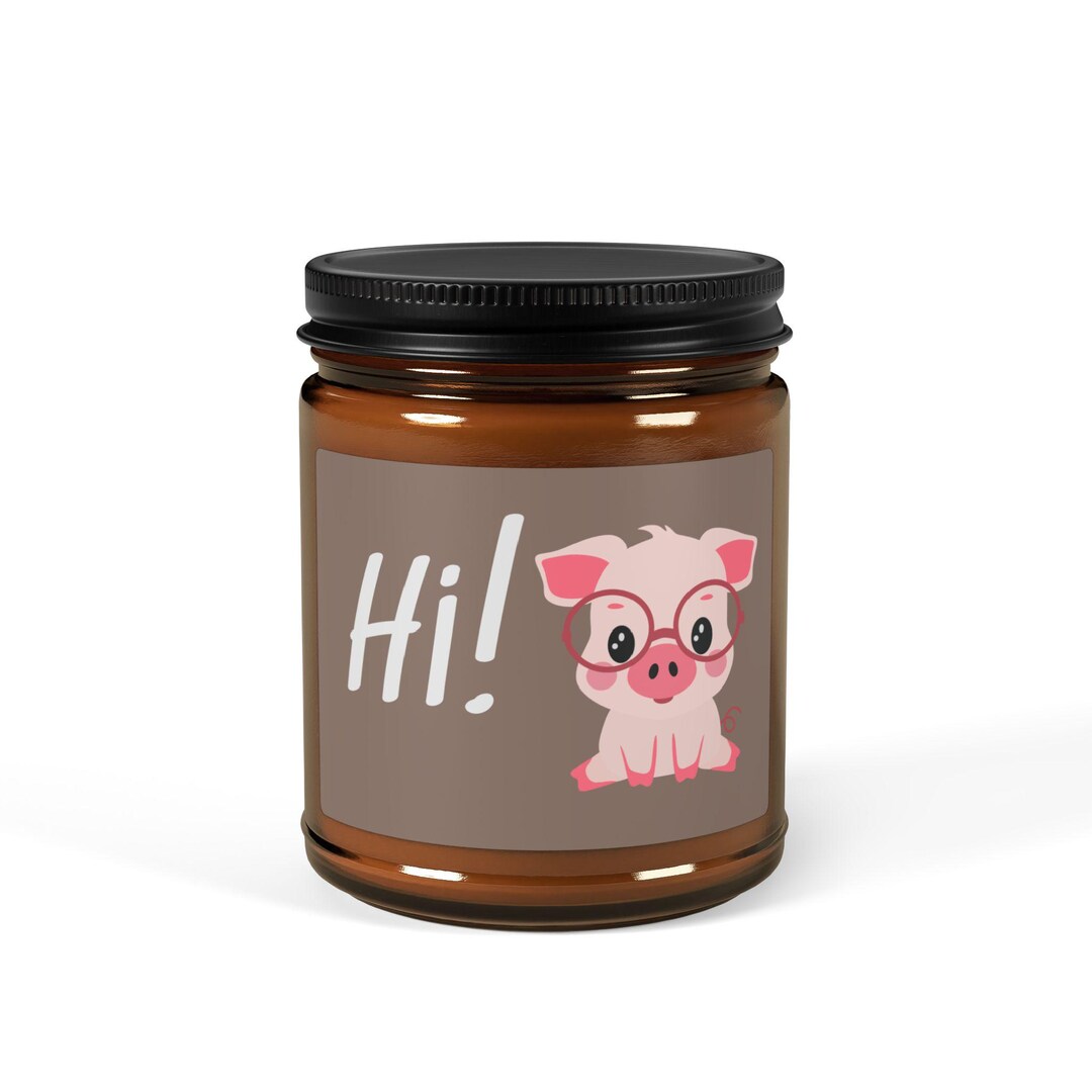 Candle, Pig Saying Hi Hand-poured Soy Candle in Amber Jar, Cute Animal ...