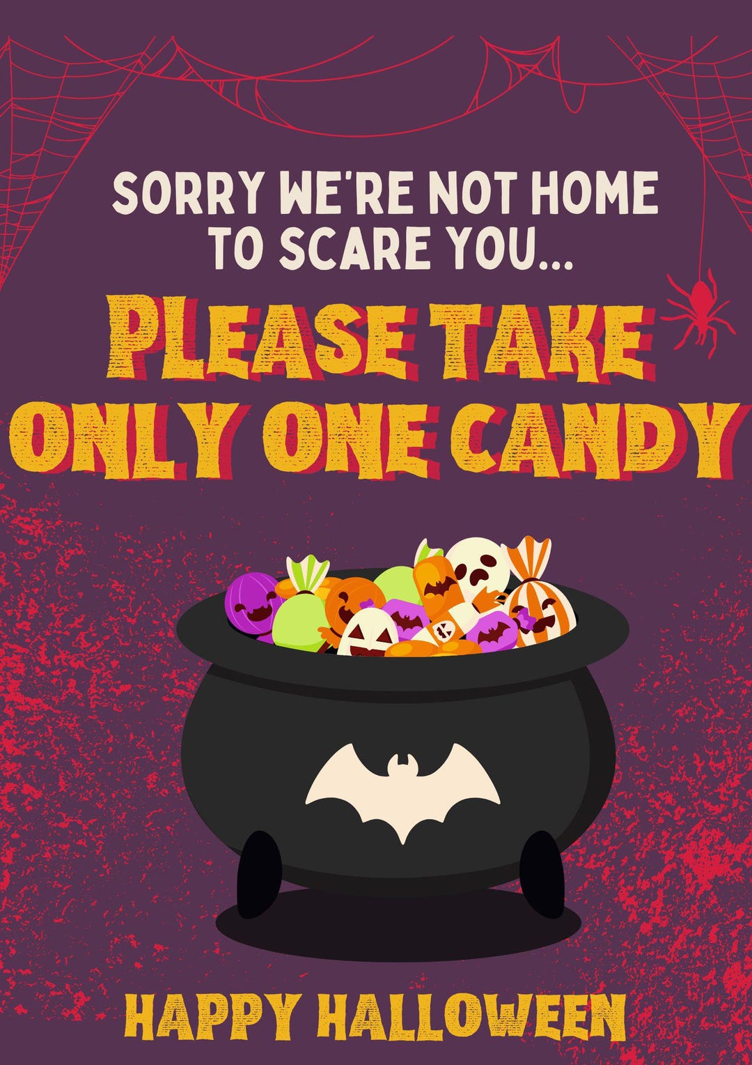 Halloween Poster - Please Take Only One Candy - Halloween Printable ...