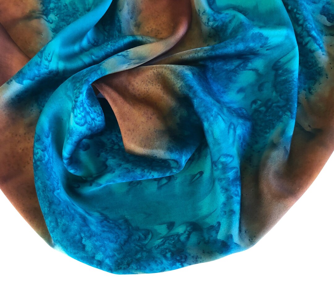 Teal Silk Scarf, Hand Painted Silk Scarf, Blue Scarf, Blue Silk Scarf ...