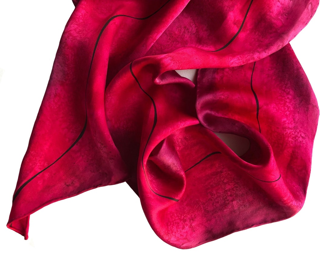 Red Silk Scarf, Hand Painted Red Silk Scarf, Silk Scarf, Hand Painted ...