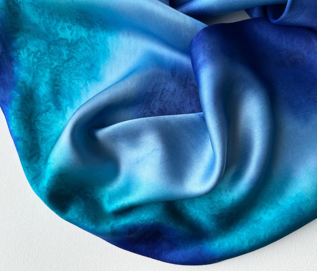 Hand Painted Blue Teal Silk Scarf: Small Silk Charmeuse - Etsy