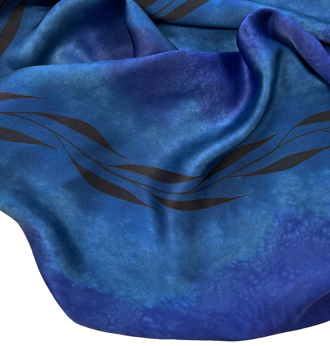Blue Silk Scarf Hand Painted Blue Silk Scarf Sapphire Blue - Etsy