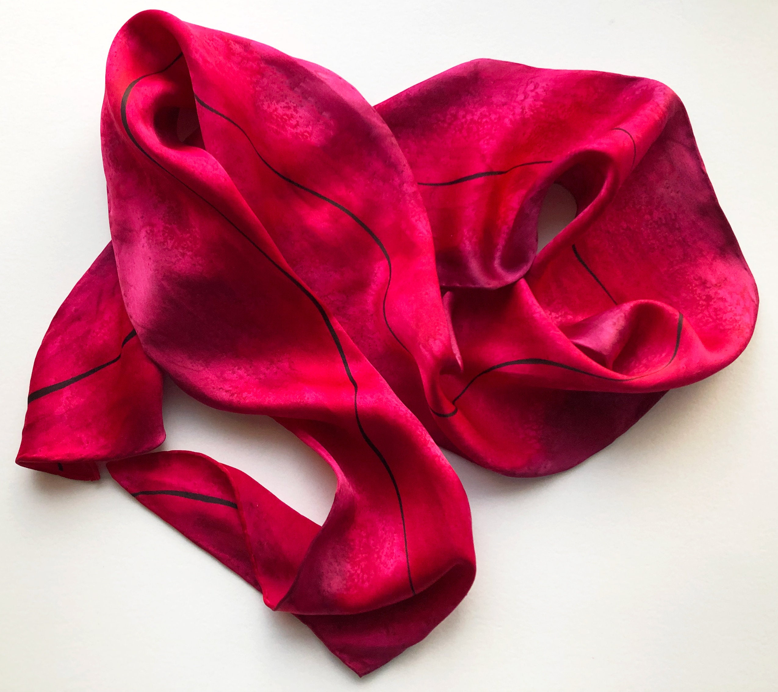 Red Silk Scarf, Hand Painted Red Silk Scarf, Silk Scarf, Hand Painted ...
