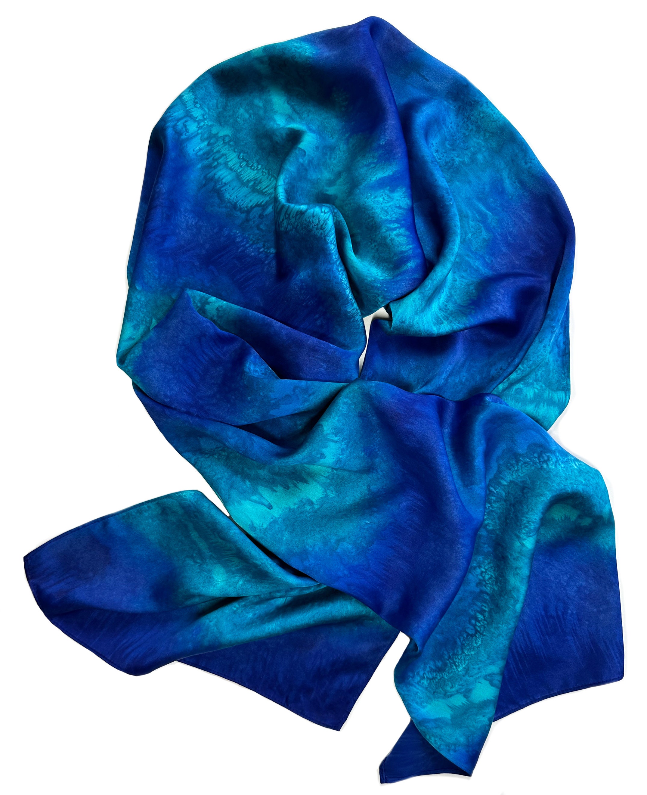 Teal Silk Scarf Hand Painted Teal Silk Scarf Royal Blue - Etsy