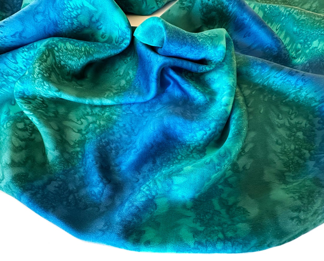 Green Silk Scarf, Hand Painted Green Silk Scarf, Teal Silk Scarf, Silk ...