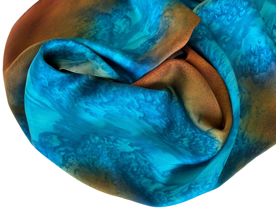 Teal Silk Scarf, Hand Painted Silk Scarf, Blue Scarf, Blue Silk Scarf ...