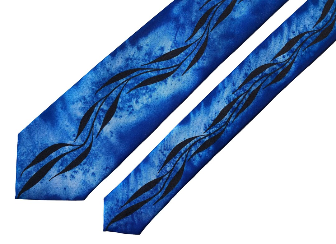 Blue Tie, Hand Painted Blue Tie, Hand Painted Tie, Blue Slim Tie, Slim ...