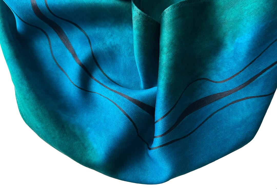 Hand Painted Teal Silk Scarf: Green Small Charmeuse Scarf - Etsy