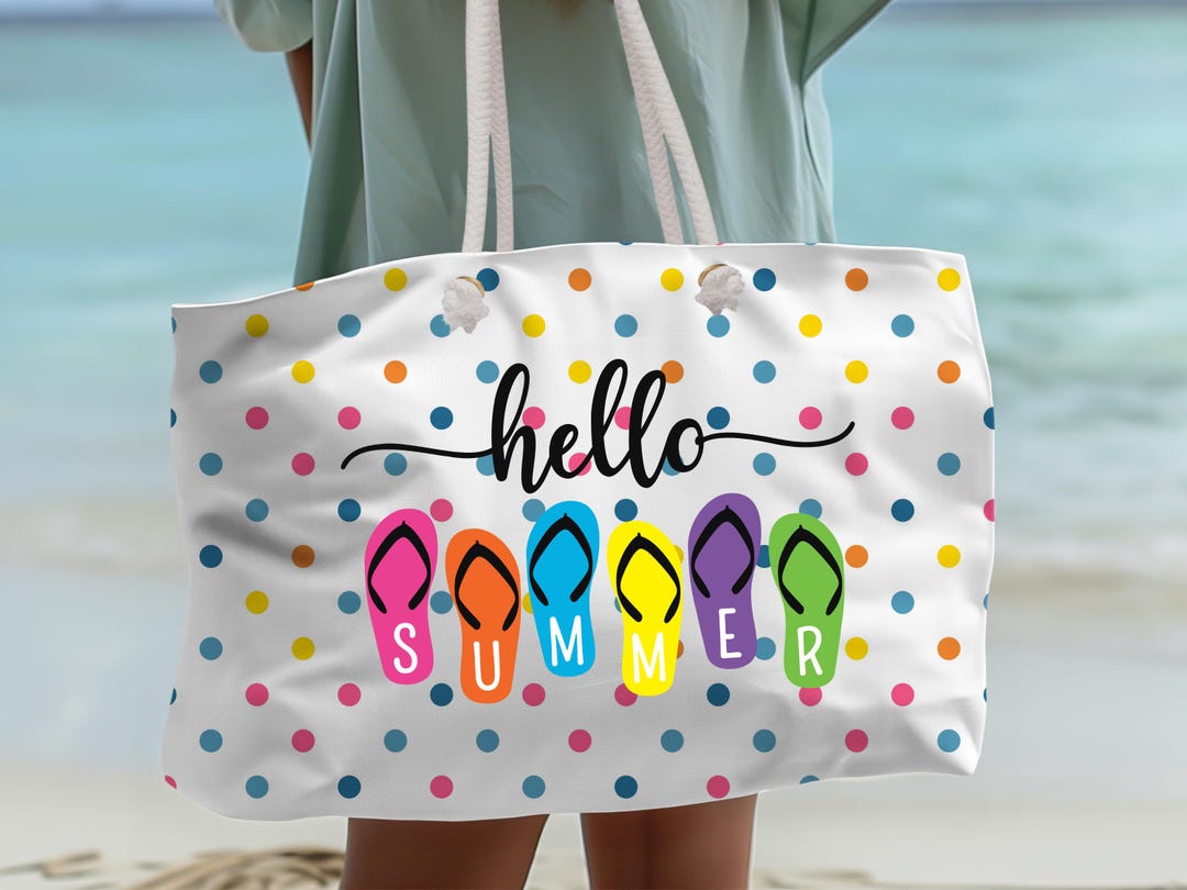 Hello Summer Polka Dot Weekender Bag, Personalized Beach Tote, Summer ...