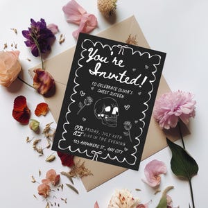 Sweet Sixteen Emo/goth Birthday Party Invitation Canva Template ...