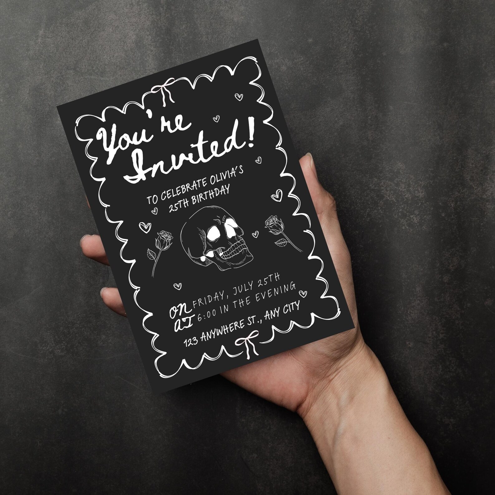 Emo/goth Birthday Party Invitation Canva Template, Coquette Bows ...