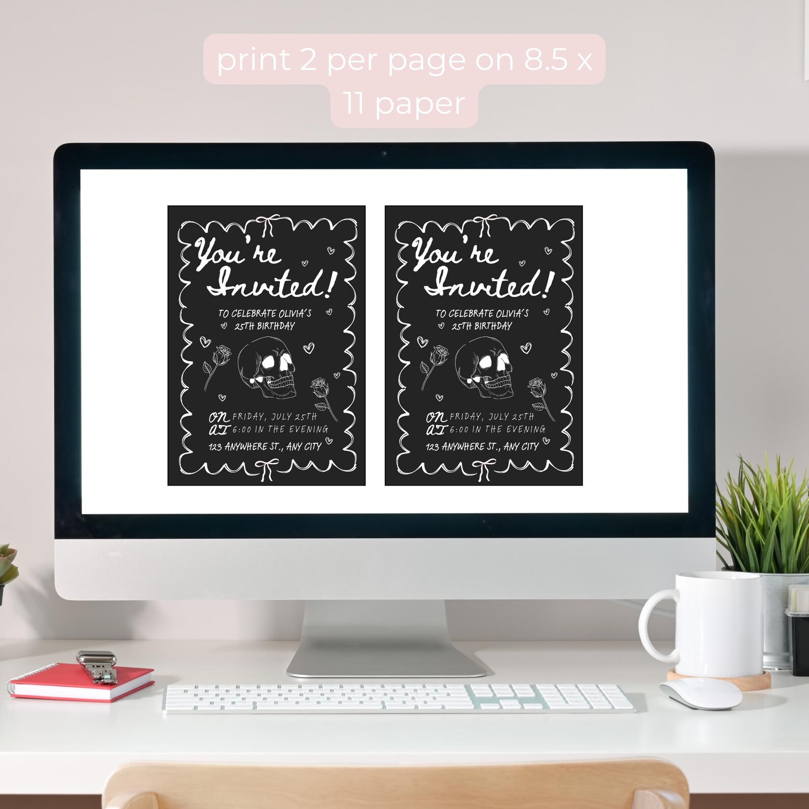 Emo/goth Birthday Party Invitation Canva Template, Coquette Bows ...