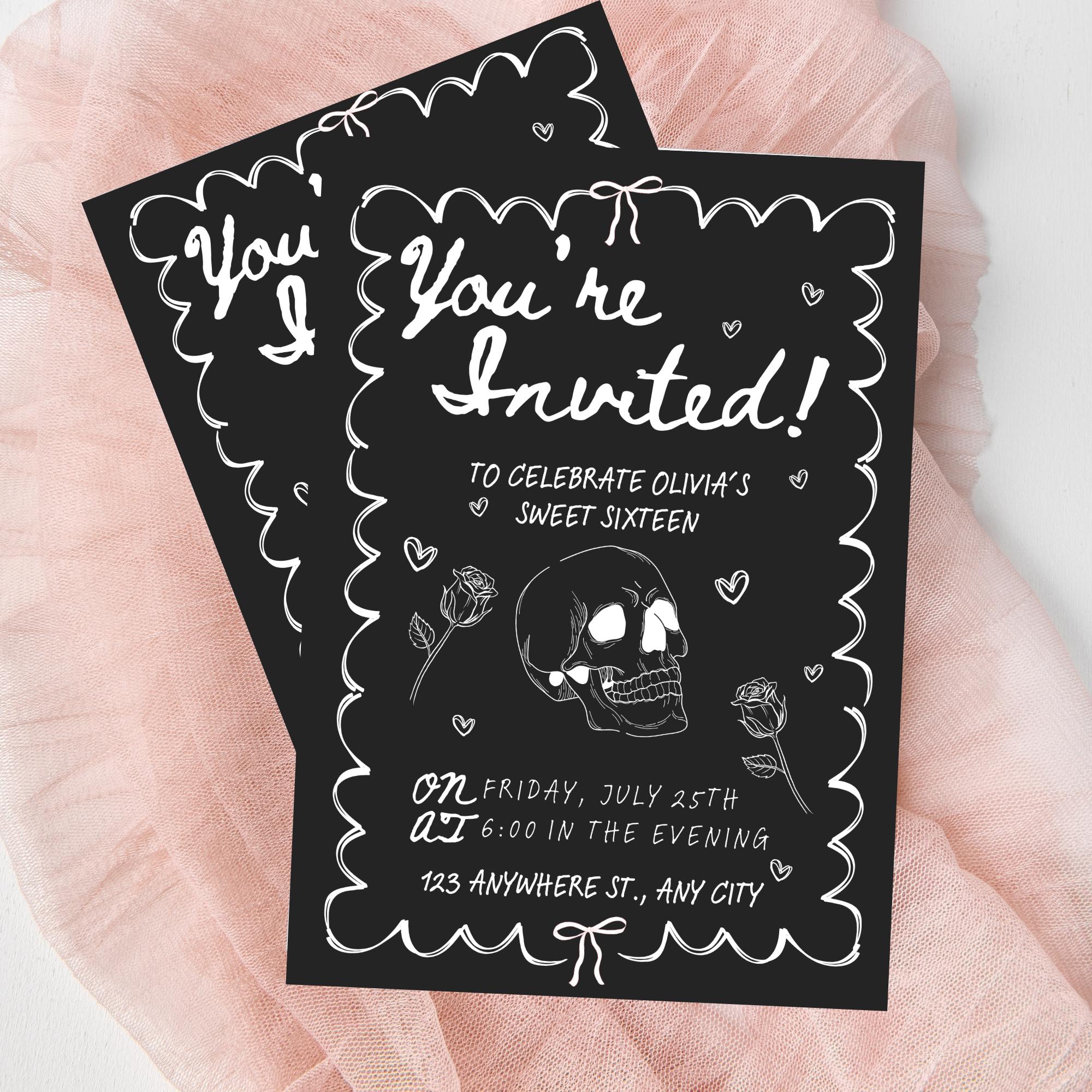 Sweet Sixteen Emo/goth Birthday Party Invitation Canva Template ...