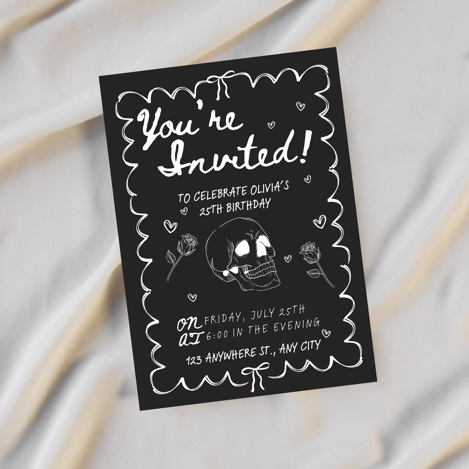 Emo/goth Birthday Party Invitation Canva Template, Coquette Bows ...