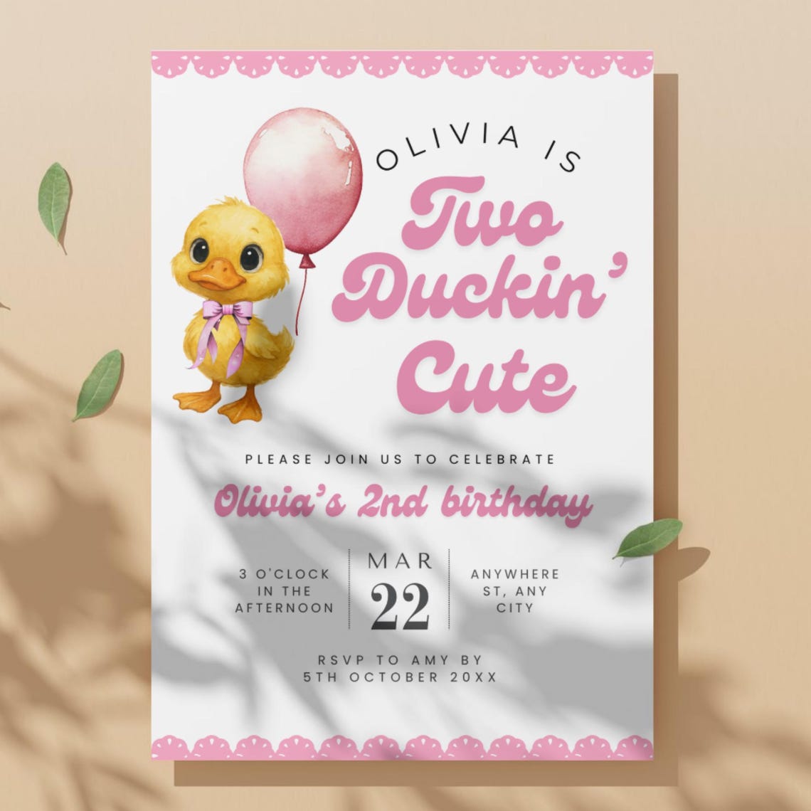 Editable Yellow Duck Birthday Invitation, Two Duckin Cute Yellow Duck ...