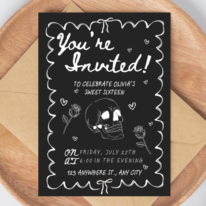 Sweet Sixteen Emo/goth Birthday Party Invitation Canva Template ...