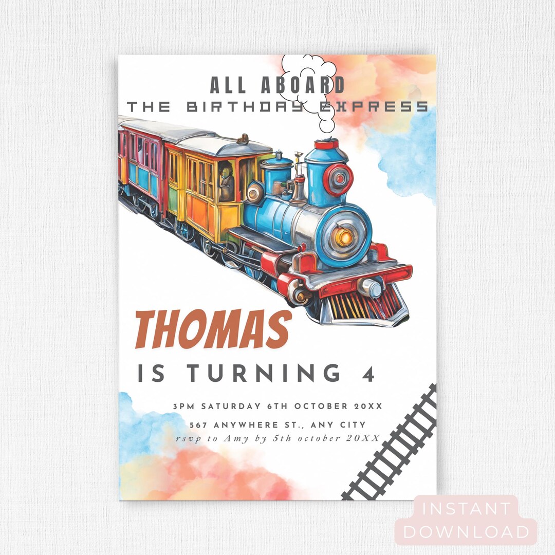 Train Four Birthday Invitation Printable Template Boy Girl Train ...