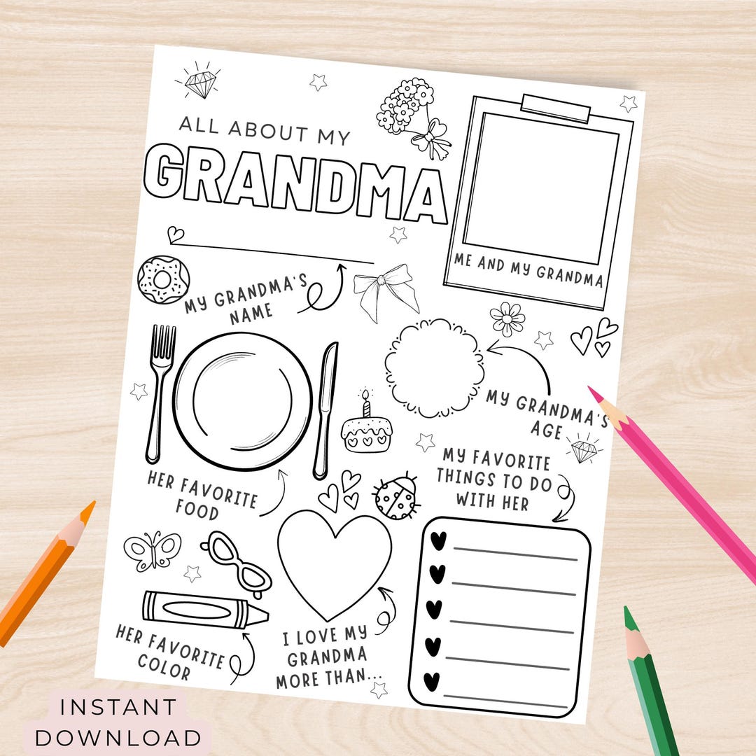 Mother's Day Printable Coloring Pages, All About My Grandma, Fill in ...