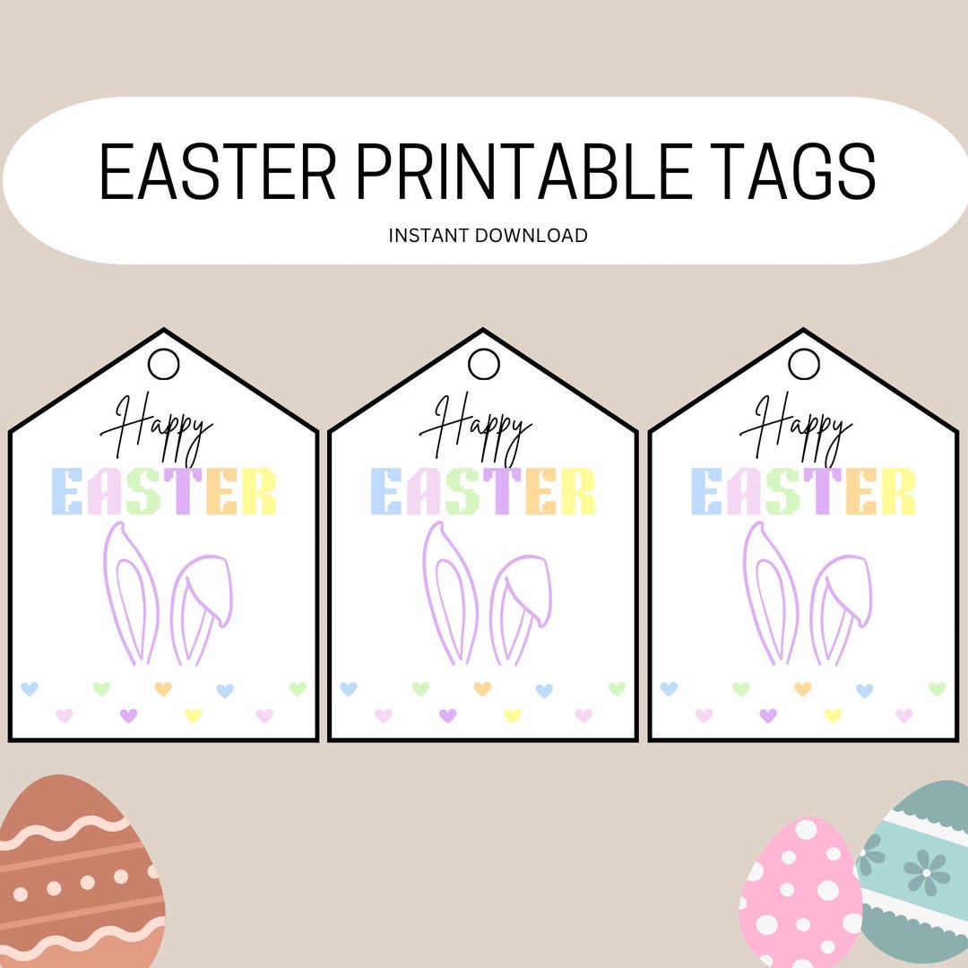 Printable Easter Pink Bunny Tag, Easter Favor Tag, Easter Bunny Party ...