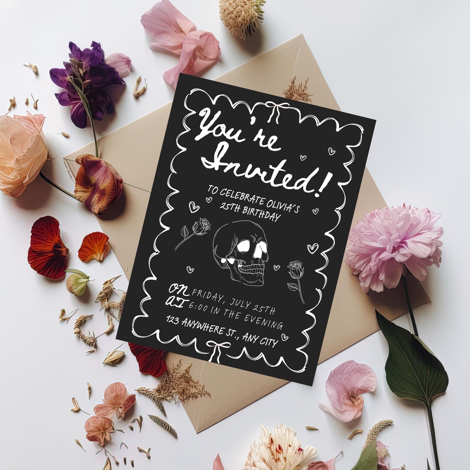 Emo/goth Birthday Party Invitation Canva Template, Coquette Bows ...