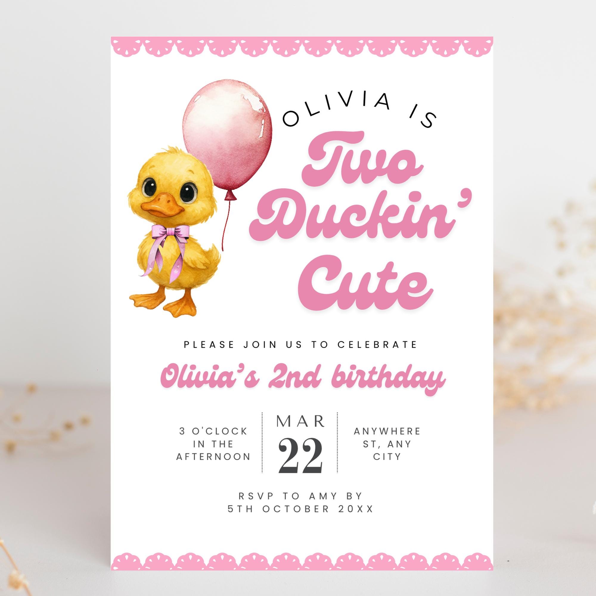 Editable Yellow Duck Birthday Invitation, Two Duckin Cute Yellow Duck ...