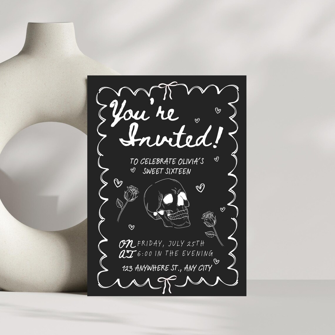 Sweet Sixteen Emo/goth Birthday Party Invitation Canva Template ...