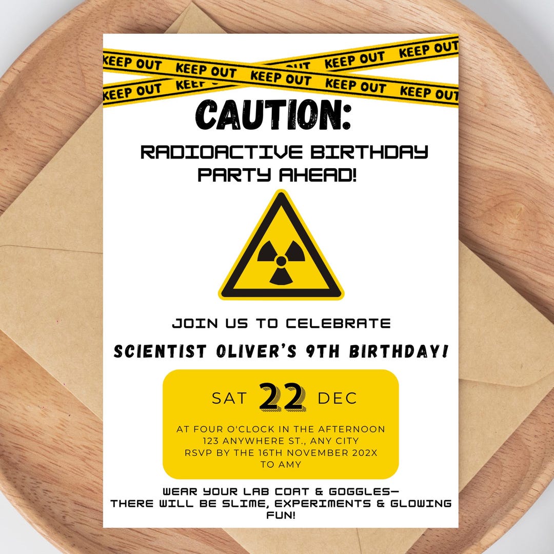 Radioactive Birthday Invitation Template, Printable Sciencist Birthday ...