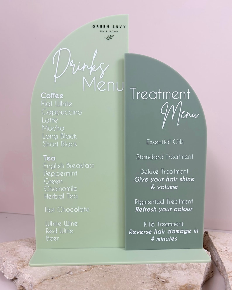 Custom Dual Arch Salon Menu Sign | Personalised Drinks & Treatment Menu ...