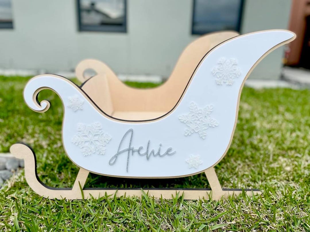 Personalised Wooden Christmas Sleigh With Snowflake Accents - Custom ...