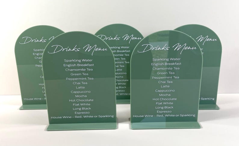 Custom Acrylic Drinks Menu | Arch Bar Sign for Coffee, Salon & Spa ...